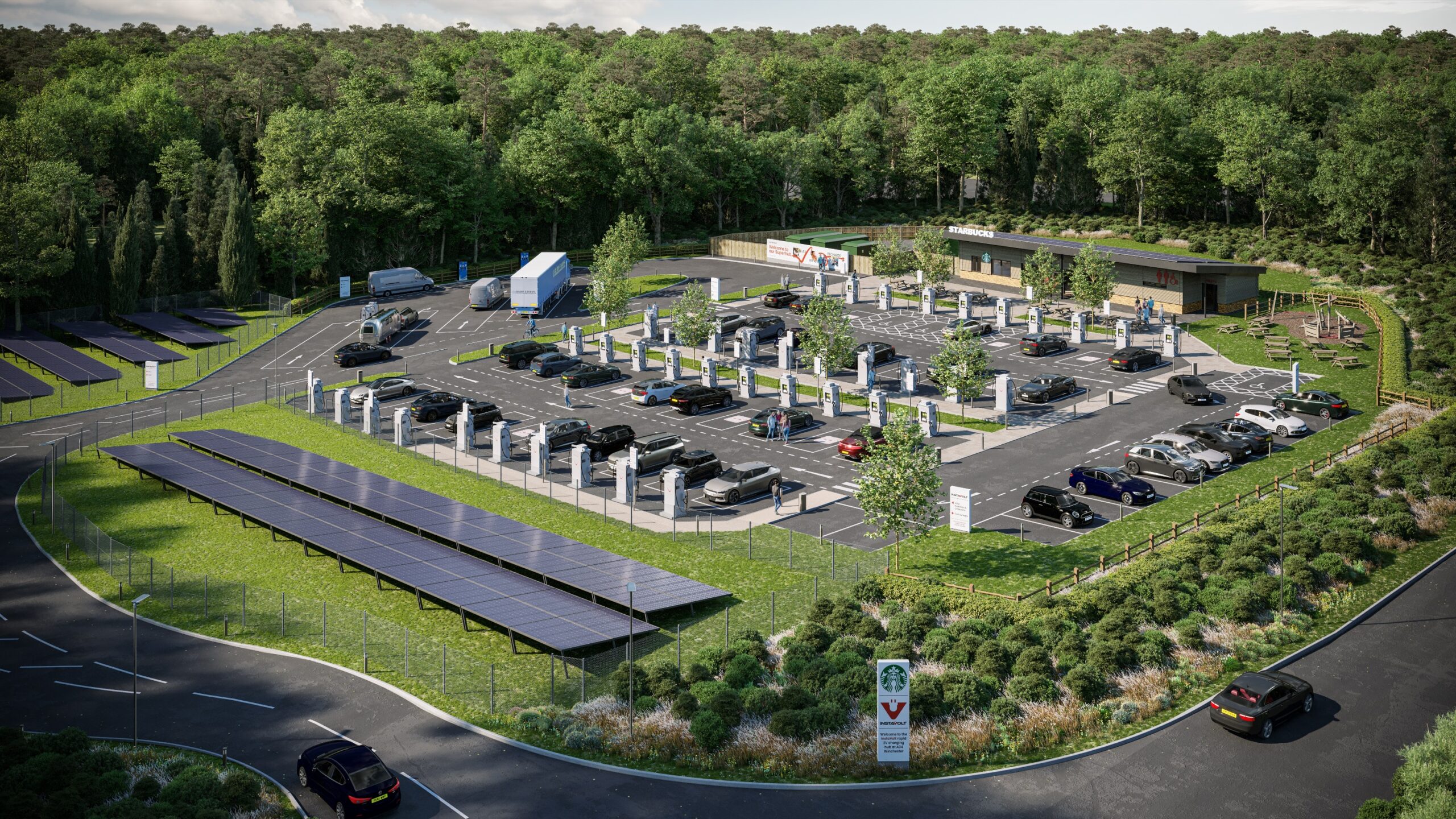 InstaVolt cuts charging prices at UK’s biggest EV Superhub in Winchester | Electrifying.com